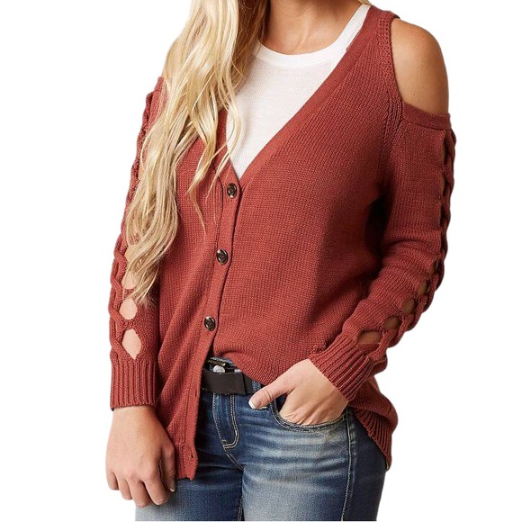 Daytrip | Sweaters | Nwot Daytrip Buckle Cold Shoulder Cardigan Sweater ...